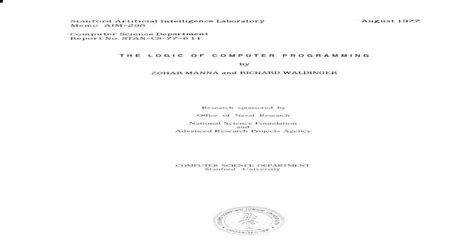 Pdf Zohar Manna And Richard Waldingermanna And Waldinger The Logic