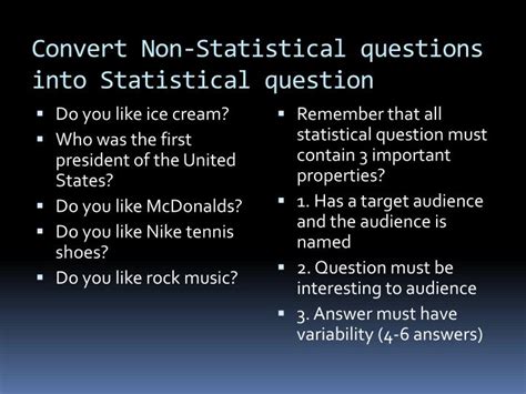 Statistical Vs Non Statistical Questions Worksheet
