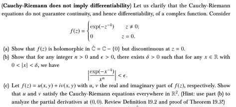 solved cauchy riemann does not imply differentiability let