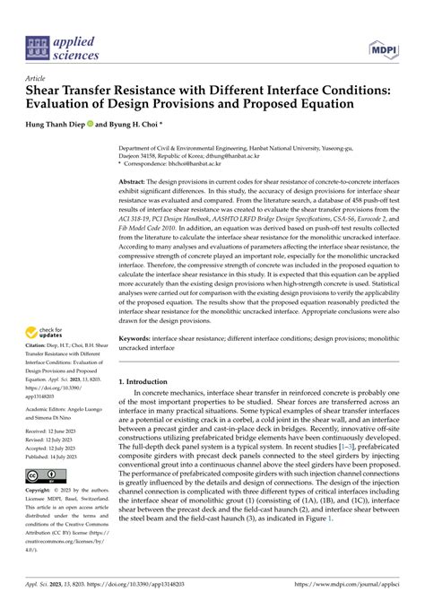 Pdf Shear Transfer Resistance With Different Interface Conditions Evaluation Of Design