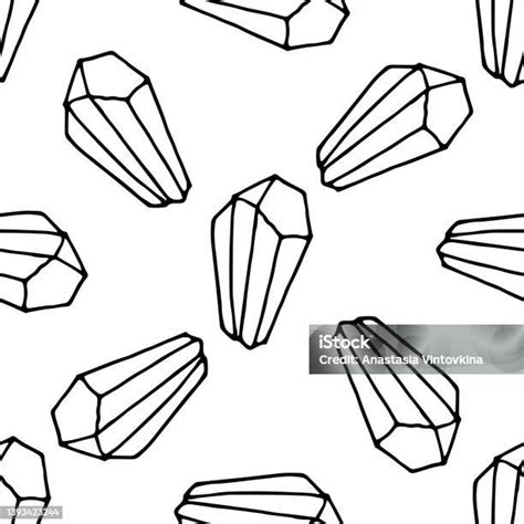 크리스탈의 원활한 패턴 날카로운 모서리가있는 손으로 그린 낙서 스타일의 미네랄 고르지 않은 직사각형 모양 디자인 템플릿을 위해 흰색에 혼란스럽게 검은 색 윤곽선이 있습니다