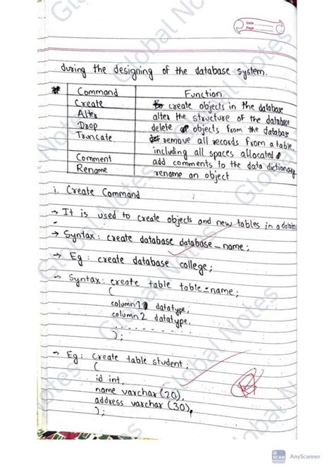 Database Management System Global Notes