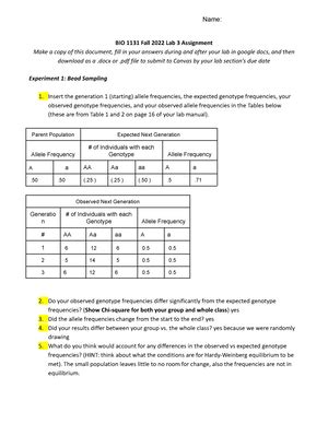Lab 3 Bio Lab 3 BIO 1131 Fall 2022 Lab 3 Assignment Make A Copy Of This Document Fill In