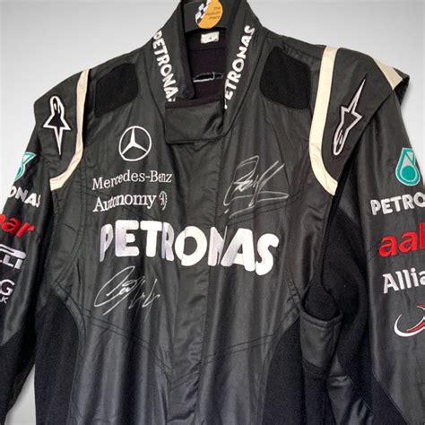 Mercedes F1 Worn Pit Crew Suit Signed By Lewis Hamilton And George