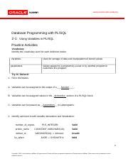 PLSQL 2 1 Practice Docx Oracle Academy Database Programming