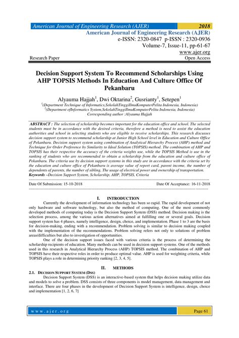 Pdf Decision Support System To Recommend Scholarships Using Ahp