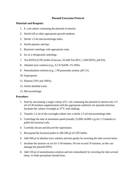 Plasmid Extraction Protocol Pdf Sodium Hydroxide Chemistry
