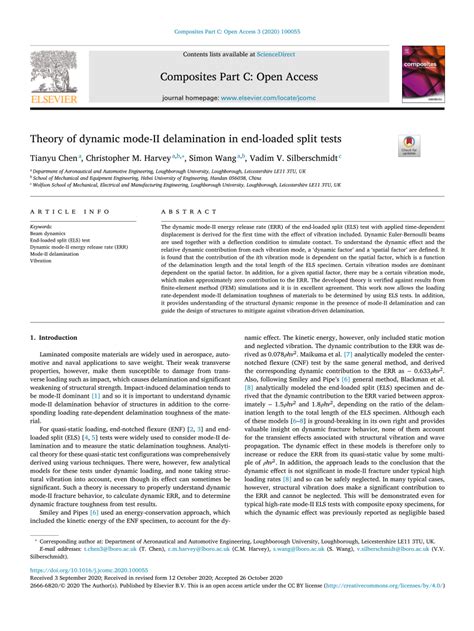 Pdf Theory Of Dynamic Mode Ii Delamination In End Loaded Split Tests