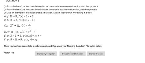 Solved Question 6 1 From The List Of The Functions Below