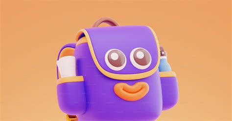 눈과 미소가 있는 보라색 백팩 사진 Unsplash의 3d 이미지