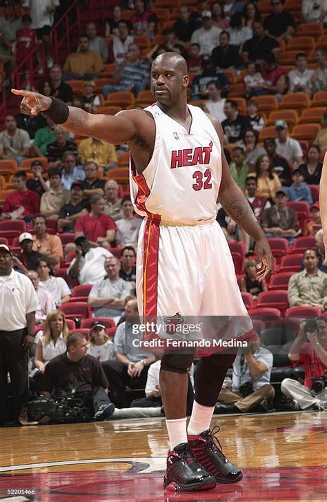 Shaquille Oneal Of The Miami Heat Gestures Against The Houston News