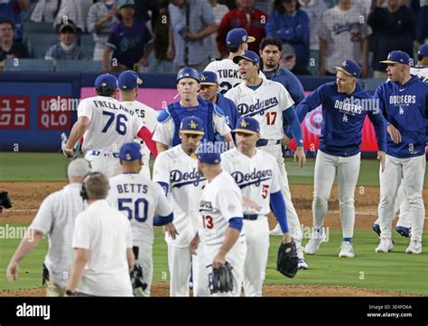 Los Angeles Dodgers Players Celebrate After Beating The Arizona