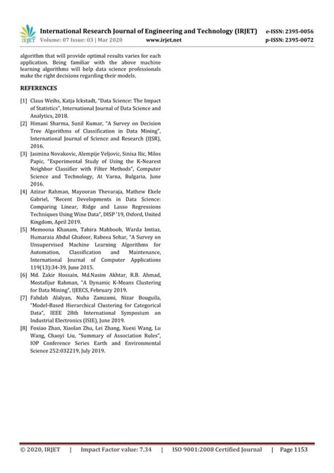 Irjet An Overview Of Machine Learning Algorithms For Data Science Pdf