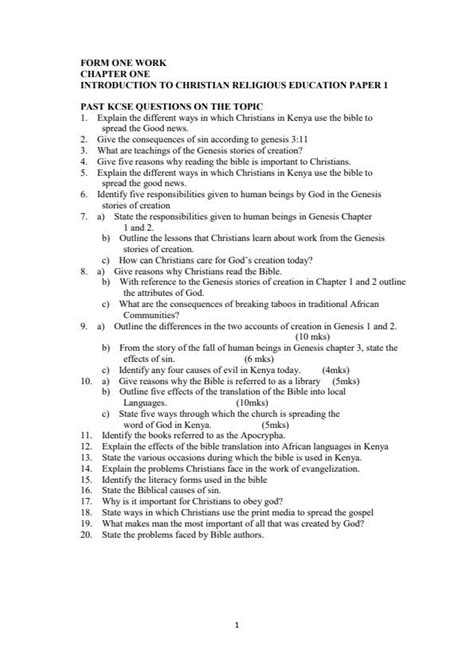 Past KCSE Exam CRE Paper And Questions And Answers