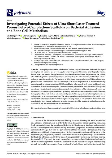 Pdf Investigating Potential Effects Of Ultra Short Laser Textured Porous Poly ε Caprolactone