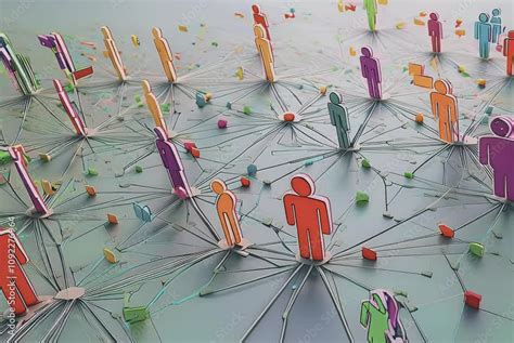 Colorful Network Of Interconnected Human Figures Representing Social