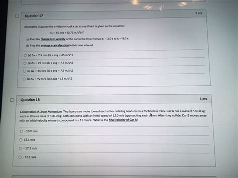 Solved Kinematics Suppose The X Velocity V X Of A Car At