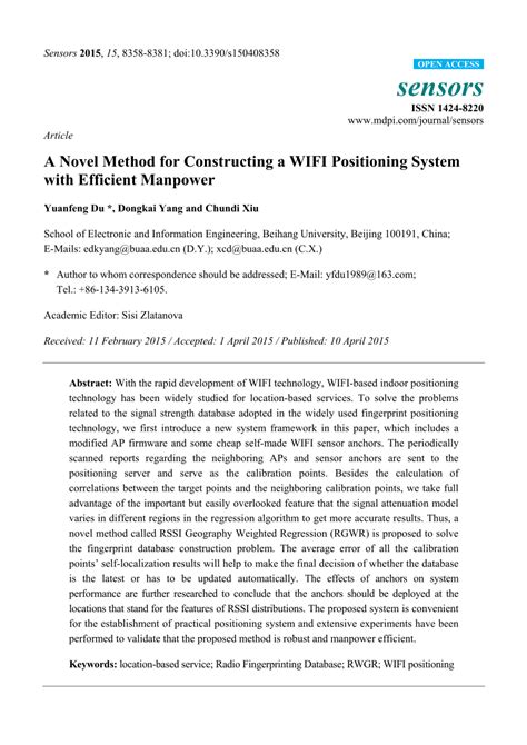 PDF A Novel Method For Constructing A WIFI Positioning System With Efficient Manpower