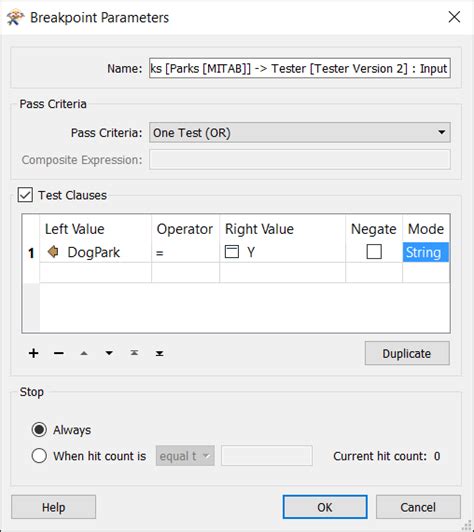 Editing Breakpoint Parameters