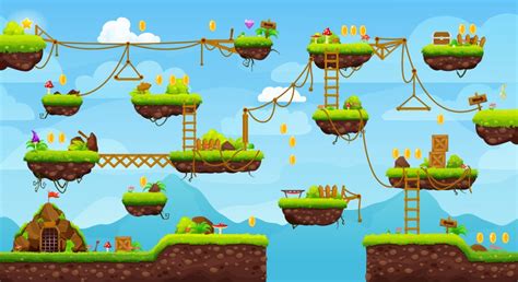 2d Arcade Game Level Map Interface With Platforms Vector Image
