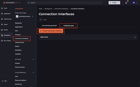 create connection interface docs stackspot