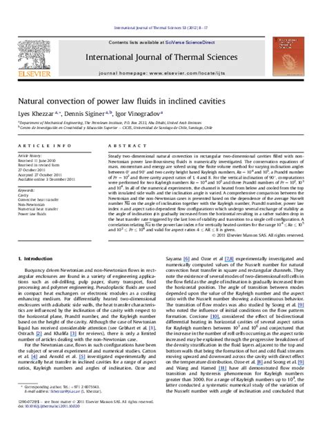 Pdf Natural Convection Of Power Law Fluids In Inclined Cavities