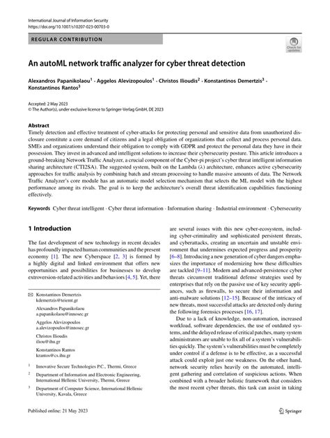 Pdf An Automl Network Traffic Analyzer For Cyber Threat Detection
