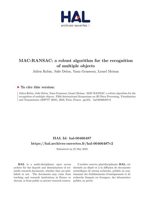 Pdf Mac Ransac A Robust Algorithm For The Recognition Of Mac