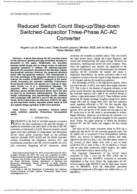 Pdf Reduced Switch Count Step Upstep Down Switched Capacitor Three Phase Acac Converter
