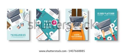 Programming Coding Flat Style Covers Set Stock Vector Royalty Free