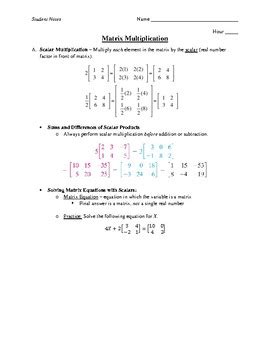 Guided Notes Advanced Matrix Operations And Applications TpT
