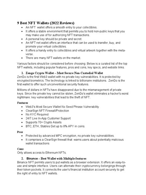 9 Best Nft Wallets Pdf Cryptocurrency Security