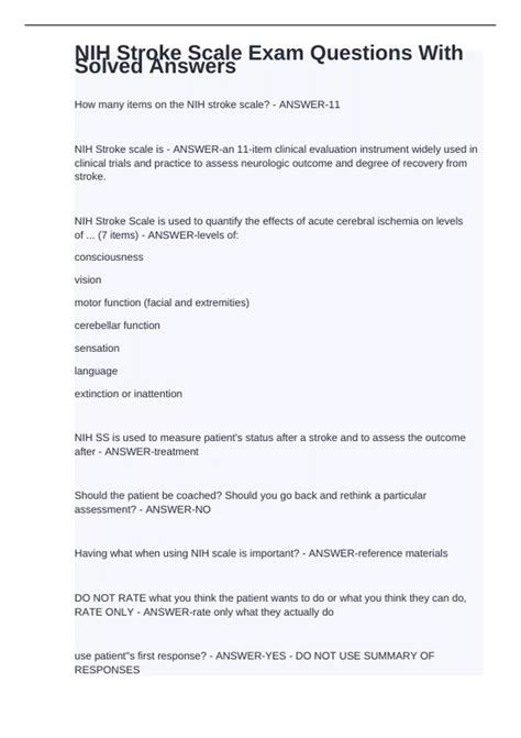 NIH Stroke Scale Exam Questions With Solved Answers NIH Stroke Scale Stuvia US