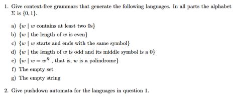 solved 1 give context free grammars that generate the