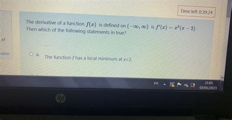 Solved The Derivative Of A Function F X Is Defined On Chegg Com
