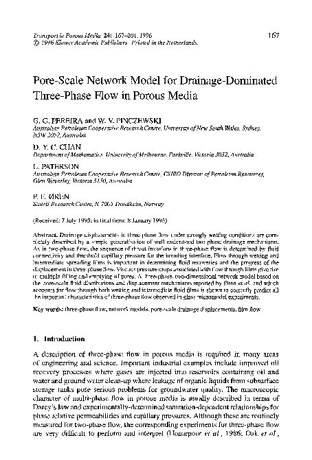 Pdf Pore Scale Network Model For Drainage Dominated Three Phase Flow In Porous Media