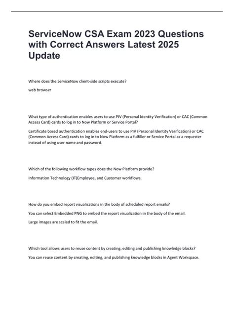 Servicenow Csa Exam 2023 Questions With Correct Answers Latest 2025 Update Pdf Servicenow Csa