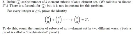 Get Answer 3 Define Nk As The Number Of K Element Subsets Of An N