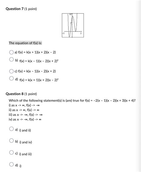 Solved Question 7 1 Point The Equation Of Fx Is A