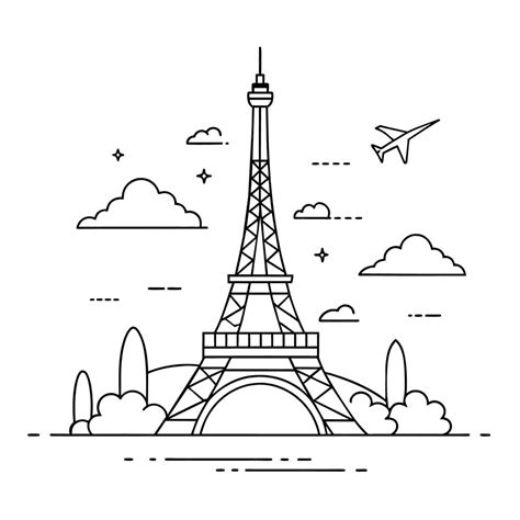 Premium Vector Continuous One Line Drawing Of Paris Eiffel Tower With Airplane Path