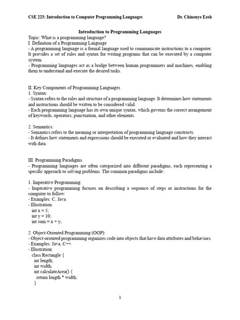 CSE 223_Introduction to Programming Languages | PDF