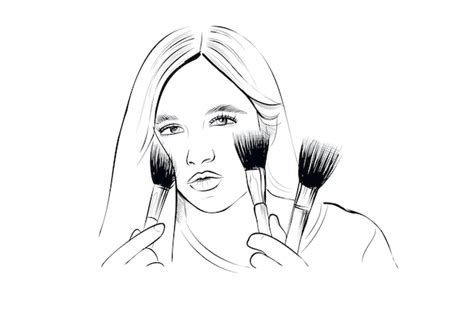 Premium Vector Hand Drawing Of A Girl With Makeup Brushes Vector