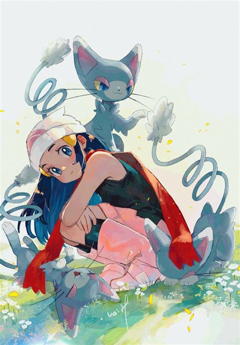 Dawn And Glameow Pokemon And 1 More Drawn By Hanenbo Danbooru