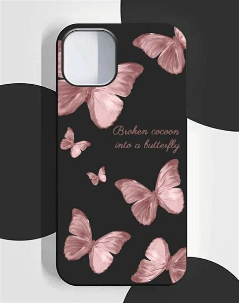 جراب هاتف وردي بفراشة سوداء