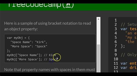 Accessing Objects Properties With Bracket Notation Freecodecamp Basic Javascript Youtube