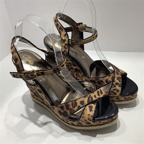 Sofia Vergara Womens Leopard Espadrille Ankle Strap Wedge Sandals Sz 9m
