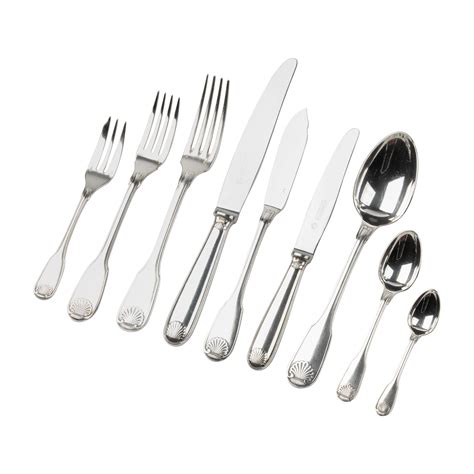 54 Piece Set Silver Plated Tableware Christofle Vendôme Coquille