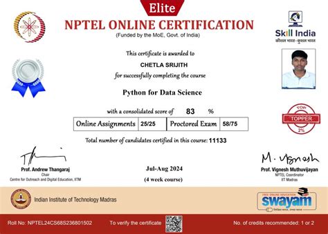 Chetla Srijith On Linkedin Thrilled To Share That Ive Secured An Nptel Elite Silver Medal In The