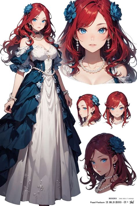 An Anime Character With Long Red Hair And Blue Eyes Wearing A White