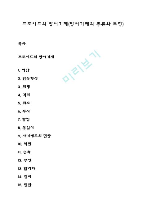 프로이드의 방어기제방어기제의 종류와 특징 프로이드의 방어기제방어기제기타방송통신